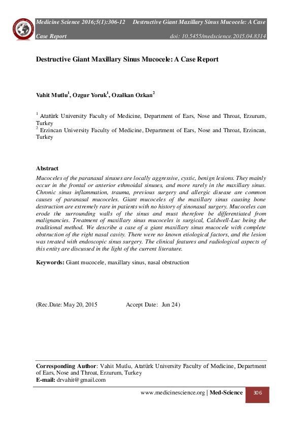 (PDF) Destructive Giant Maxillary Sinus Mucocele: A Case Report