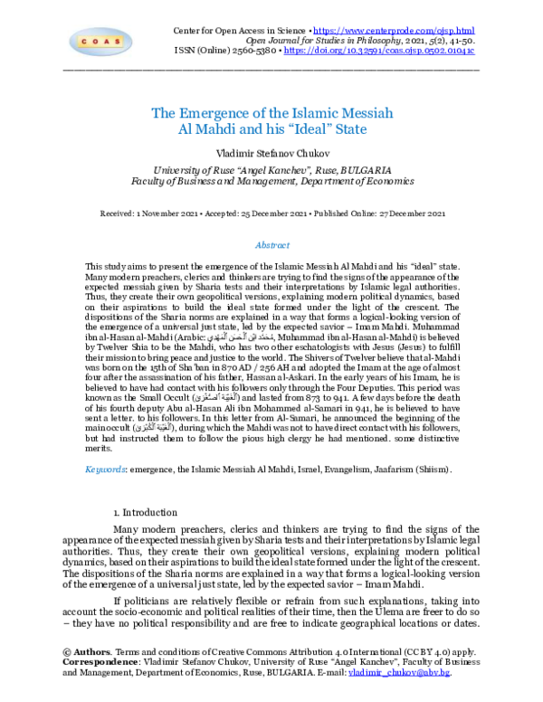 (PDF) The Emergence of the Islamic Messiah Al Mahdi and his “Ideal” State