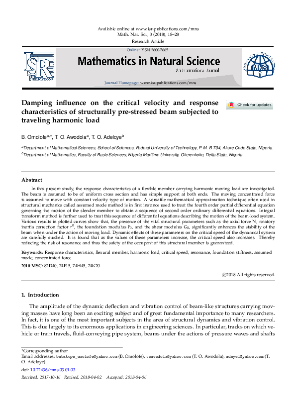 (PDF) Damping influence on the critical velocity and response ...