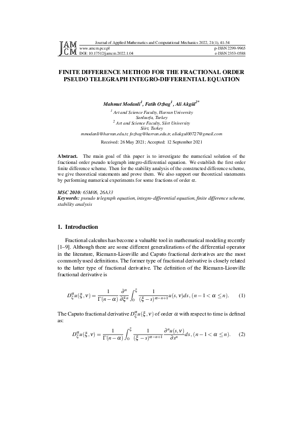 (PDF) Finite difference method for the fractional order pseudo ...