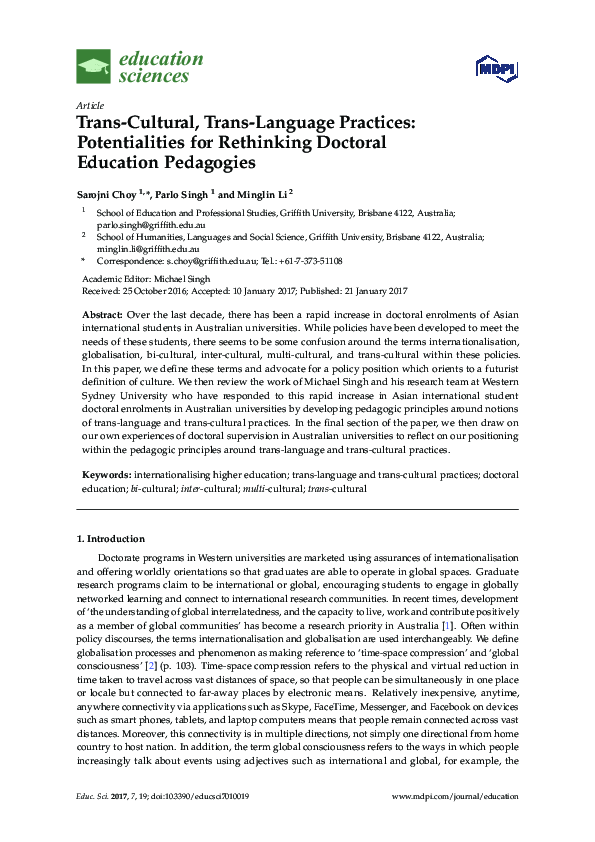 (PDF) Trans-Cultural, Trans-Language Practices: Potentialities for ...