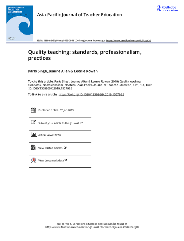 (PDF) Quality teaching: standards, professionalism, practices