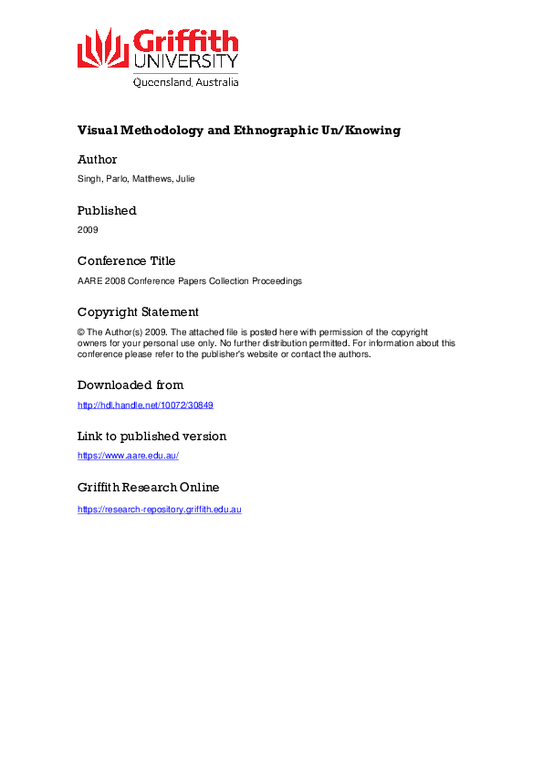 (PDF) Visual Methodology and Ethnographic Un/Knowing