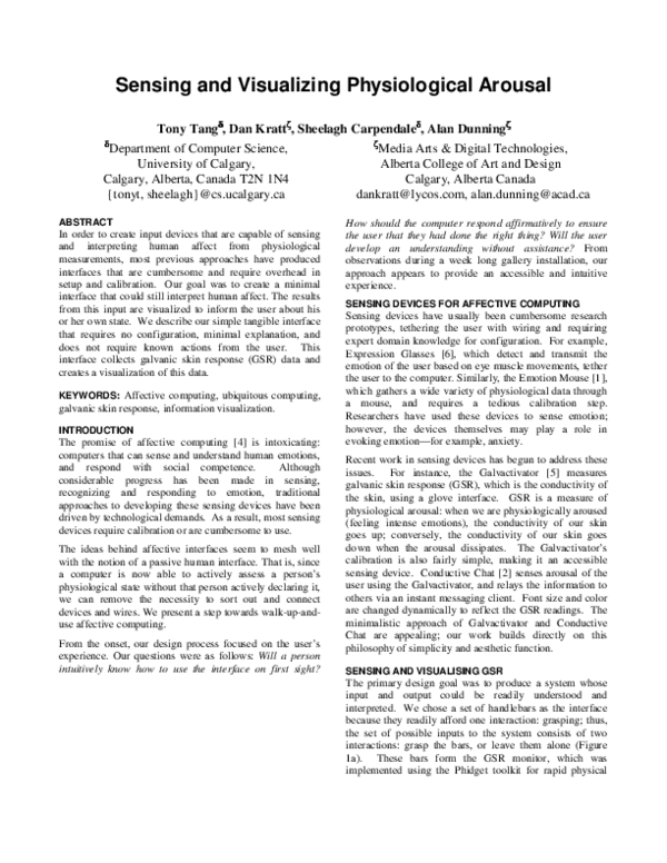 (PDF) Sensing and Visualizing Physiological Arousal