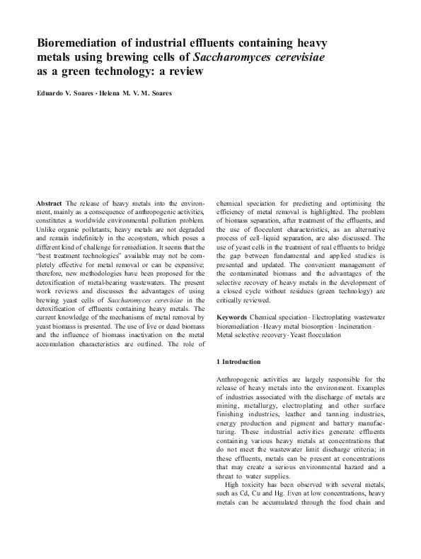 (PDF) Bioremediation of industrial effluents containing heavy metals using brewing cells of ...