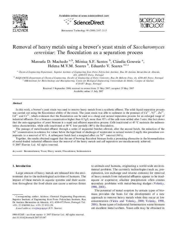 (PDF) Removal of heavy metals using a brewer’s yeast strain of ...