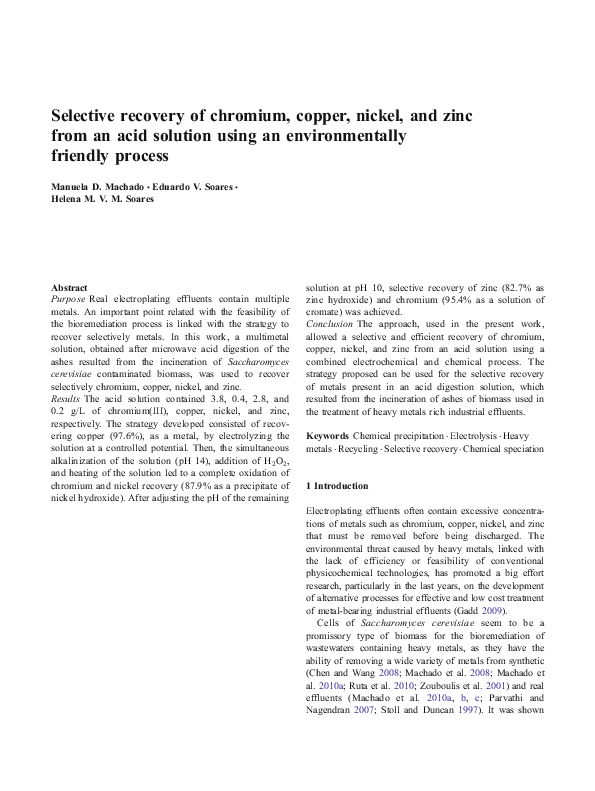 (PDF) Selective recovery of chromium, copper, nickel, and zinc from an ...