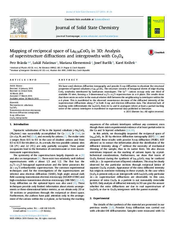 (PDF) Mapping of reciprocal space of La0.30CoO2 in 3D: Analysis of superstructure diffractions ...