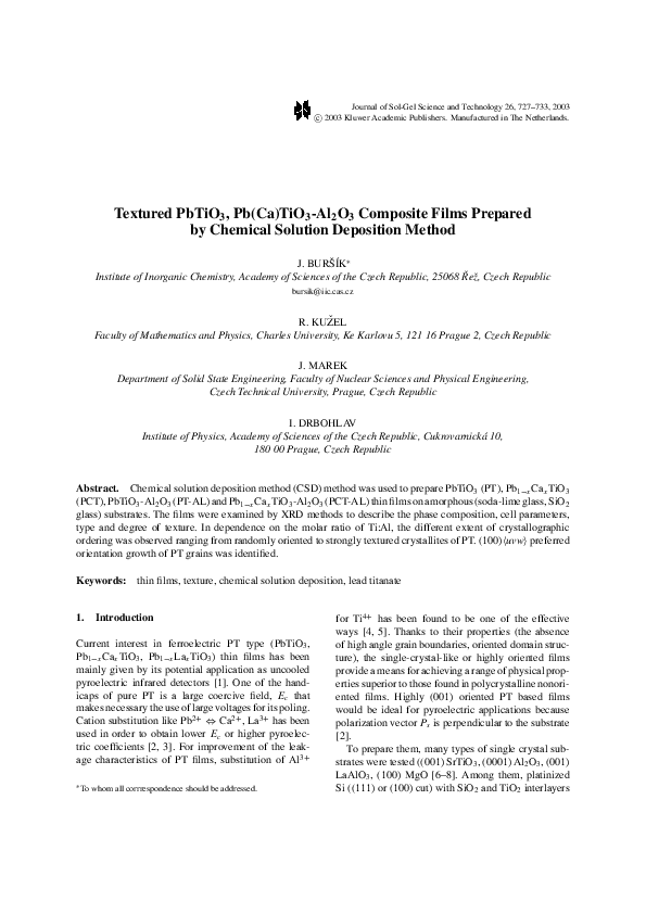 (PDF) Textured PbTiO3, Pb(Ca)TiO3-Al2O3 Composite Films Prepared by ...
