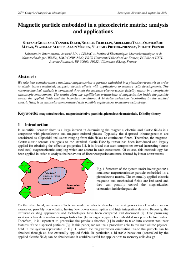 (PDF) Magnetic particle embedded in a piezoelectric matrix: analysis ...