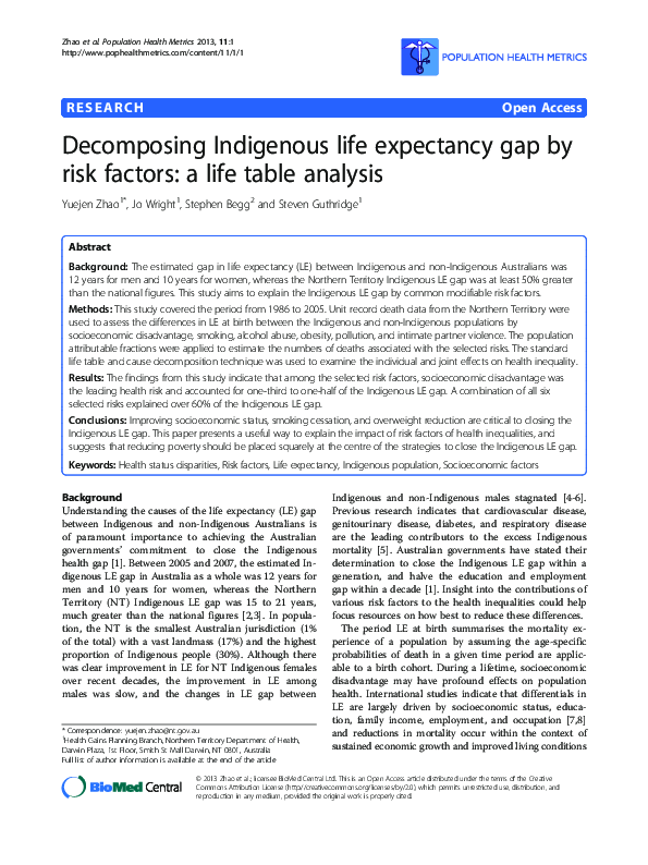 (PDF) Decomposing Indigenous life expectancy gap by risk factors: a ...