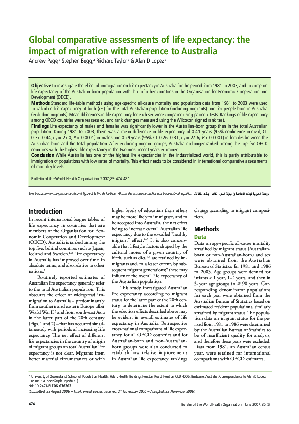 (PDF) Global comparative assessment of life expectancy: the impact of ...