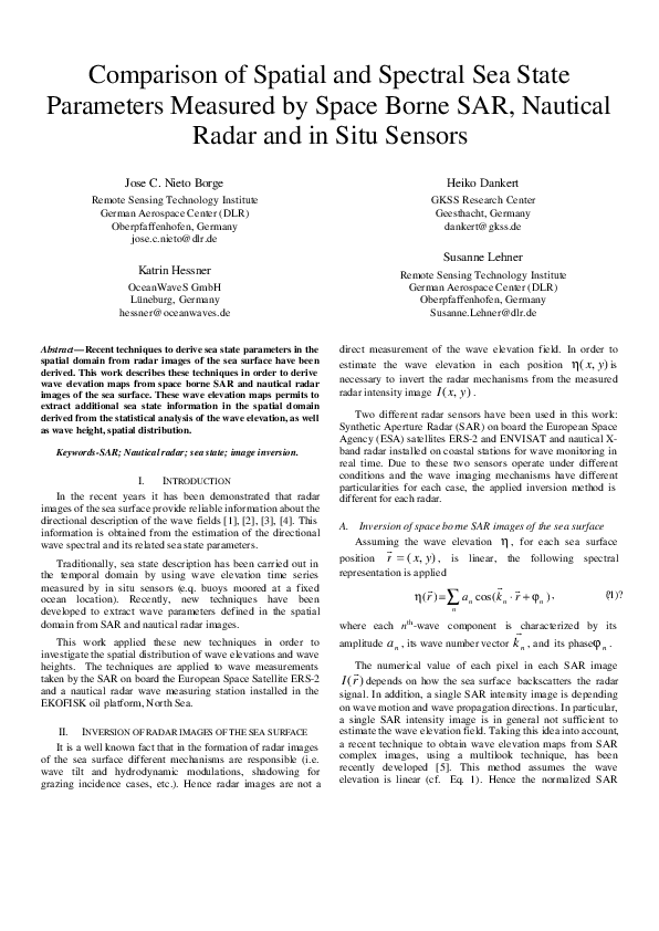 (PDF) Comparison of spatial and spectral sea state parameters measured ...