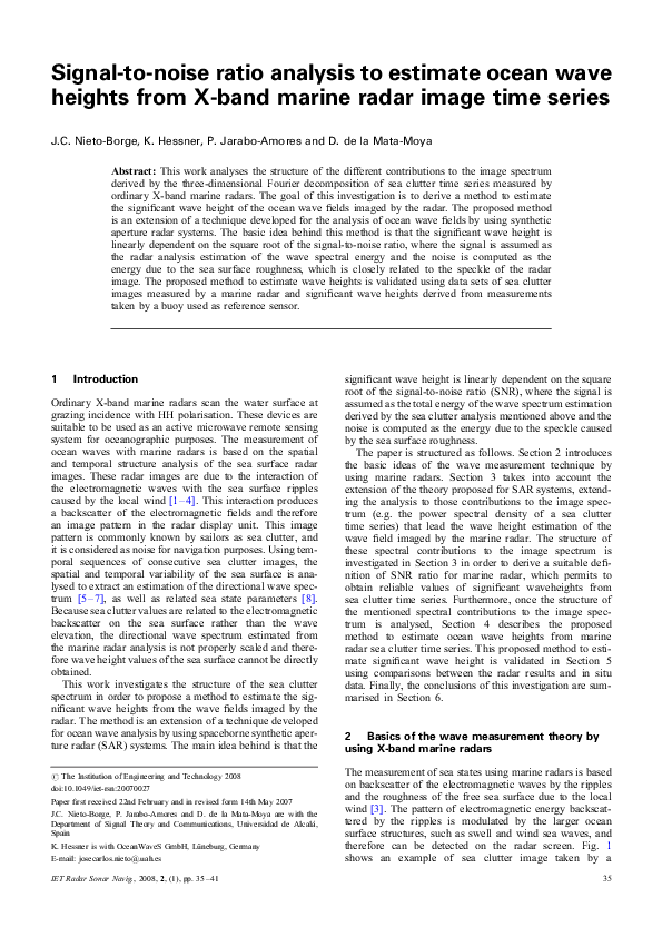 (PDF) Signal-to-noise ratio analysis to estimate ocean wave heights from X-band marine radar ...