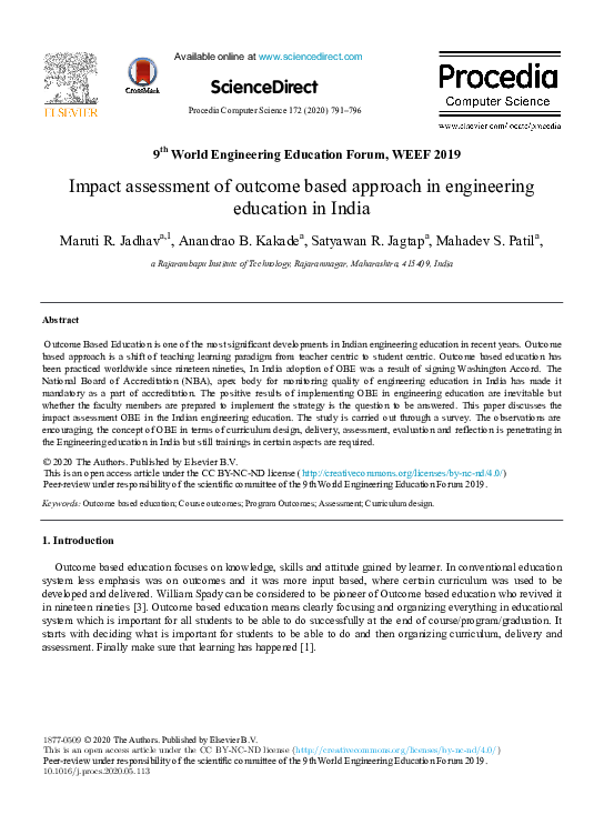 (PDF) Impact assessment of outcome based approach in engineering ...