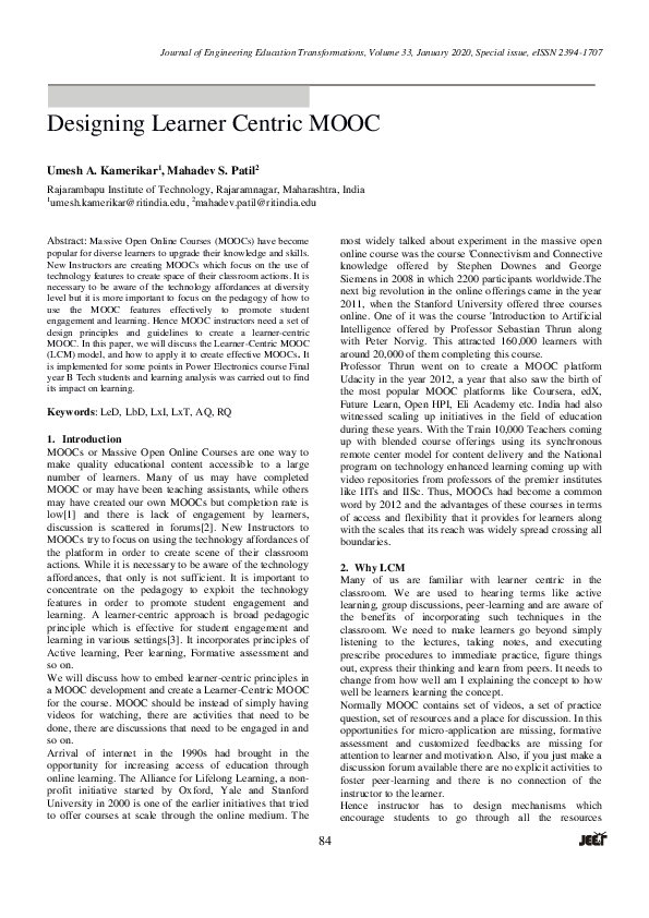 (PDF) Designing Learner Centric MOOC