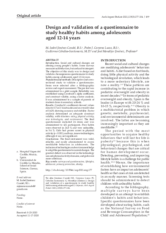 (PDF) Design and validation of a questionnaire to study healthy habits ...