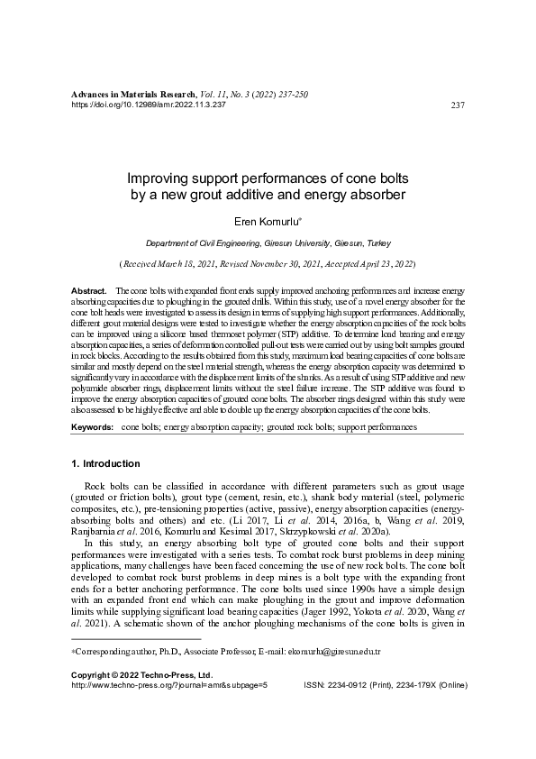 (PDF) Improving support performances of cone bolts by a new grout ...