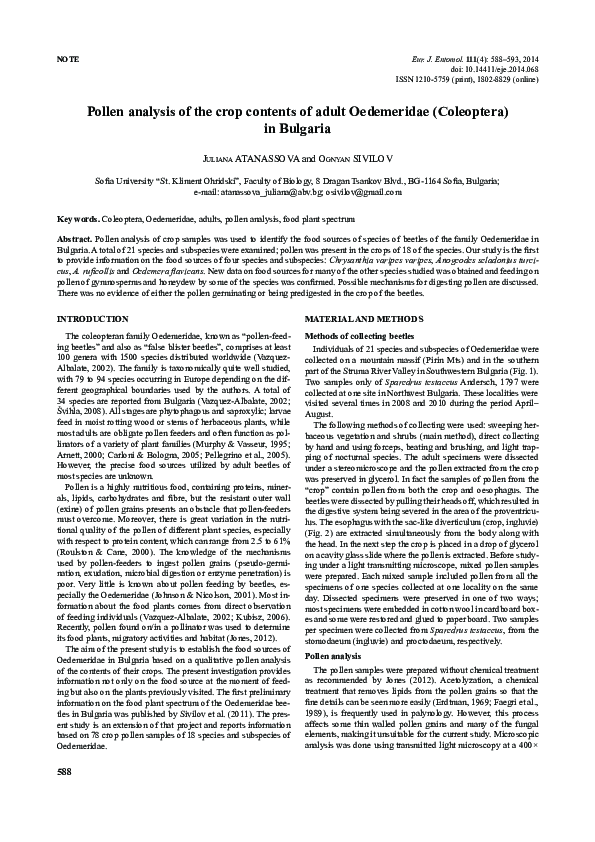 (PDF) Pollen analysis of the crop contents of adult Oedemeridae ...