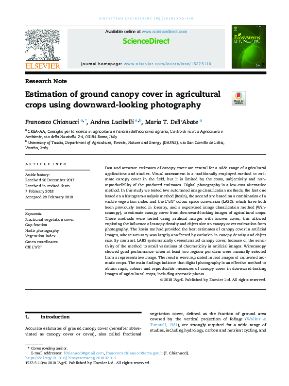 Pdf Estimation Of Ground Canopy Cover In Agricultural Crops Using Downward Looking Photography
