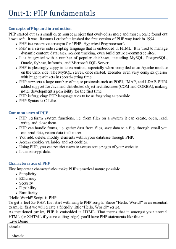 (DOC) Unit-1: PHP fundamentals | Ami Vaidya - Academia.edu