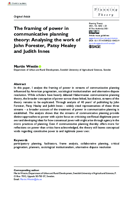 (PDF) The framing of power in communicative planning theory: Analysing ...