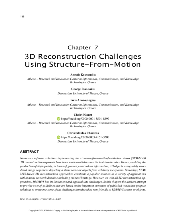 Pdf 3d Reconstruction Challenges Using Structure From Motion