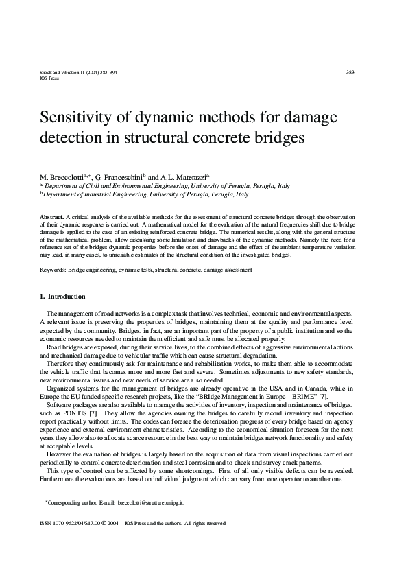 (PDF) Sensitivity of Dynamic Methods for Damage Detection in Structural ...