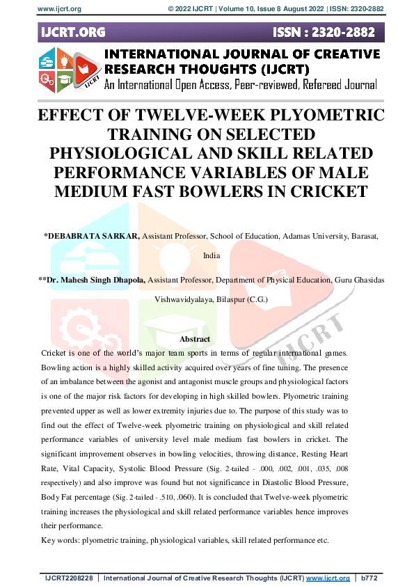 (PDF) EFFECT OF TWELVE-WEEK PLYOMETRIC TRAINING ON SELECTED ...