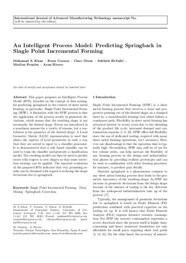 (PDF) An intelligent process model: predicting springback in single point incremental forming