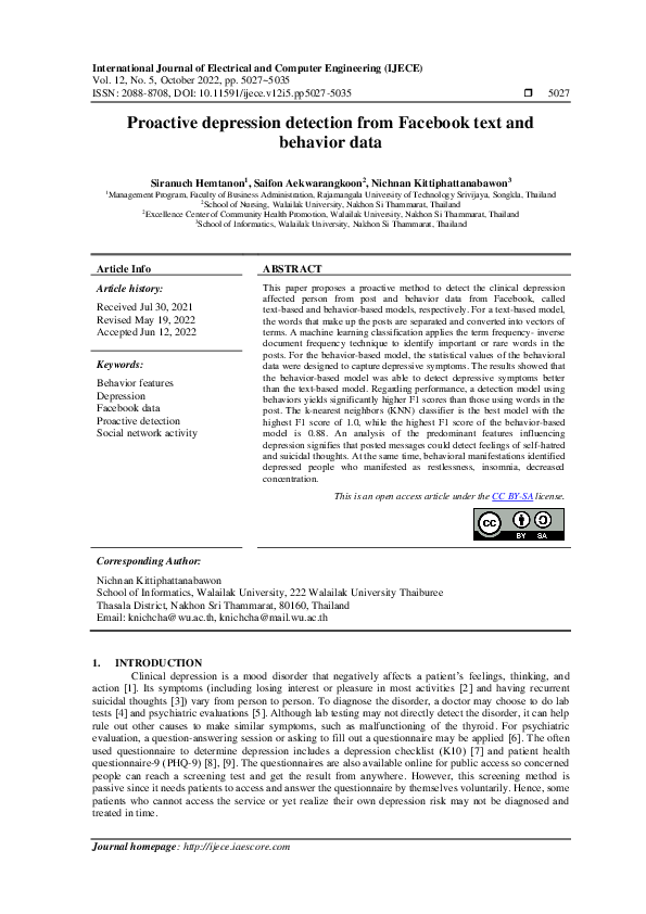(PDF) Proactive depression detection from Facebook text and behavior data | International ...