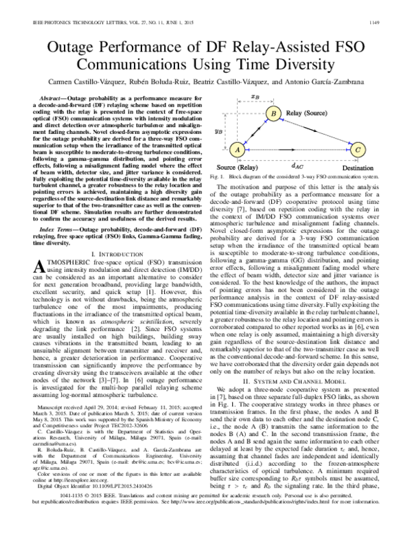 (PDF) Outage performance of DF relay-assisted FSO communications using time-diversity