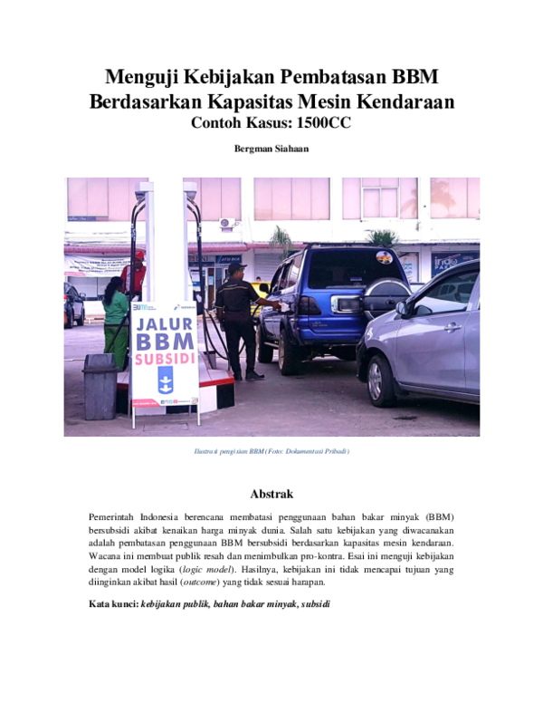 (PDF) Menguji Kebijakan Pembatasan BBM Berdasarkan Kapasitas Mesin ...