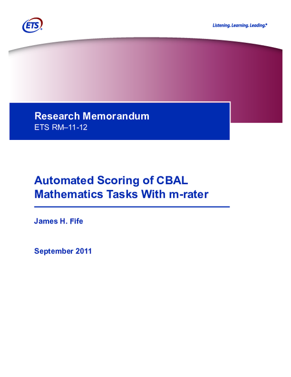 (PDF) Automated Scoring of CBAL Mathematics Tasks With m-rater Automated Scoring of CBAL ...