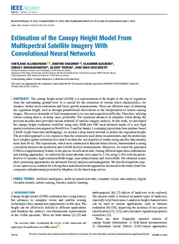 Pdf Estimation Of The Canopy Height Model From Multispectral Satellite Imagery With