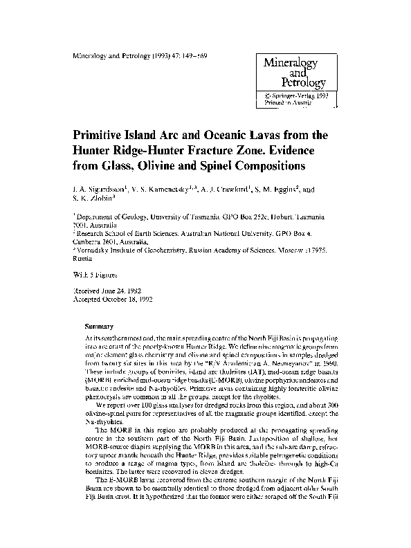 (PDF) Primitive island arc and oceanic lavas from the hunter ridge ...