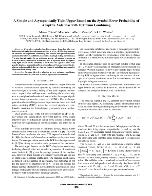 (PDF) A simple and asymptotically tight upper bound on the symbol error probability of adaptive ...