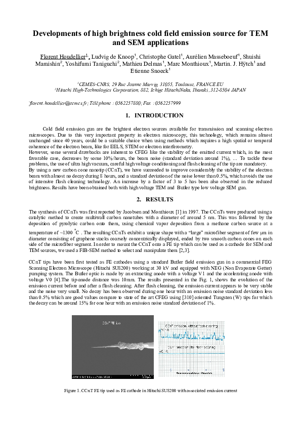 (PDF) Developments of high brightness cold field emission source for ...
