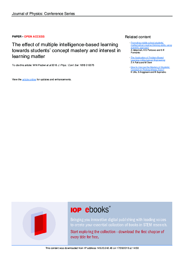 (PDF) The effect of multiple intelligence-based learning towards ...