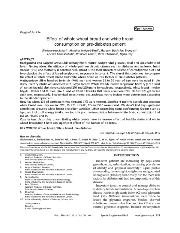 (PDF) Effect of Whole wheat bread and white bread consumption on pre ...