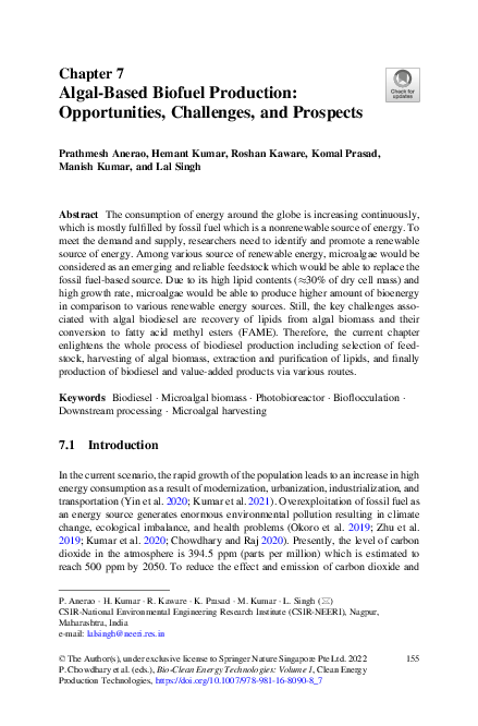 (PDF) Algal-Based Biofuel Production: Opportunities, Challenges, and Prospects