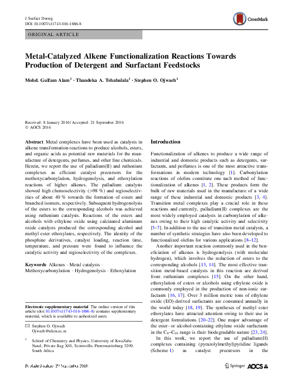 (PDF) Metal‐Catalyzed Alkene Functionalization Reactions Towards ...