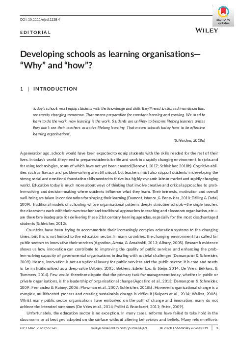 (PDF) Developing schools as learning organisations—“Why” and “how”?