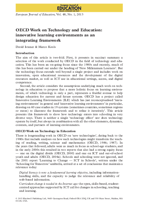 (PDF) OECD Work on Technology and Education: innovative learning environments as an integrating ...
