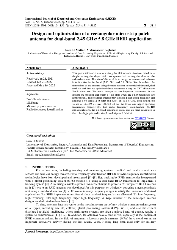 (PDF) Design and optimization of a rectangular microstrip patch antenna ...