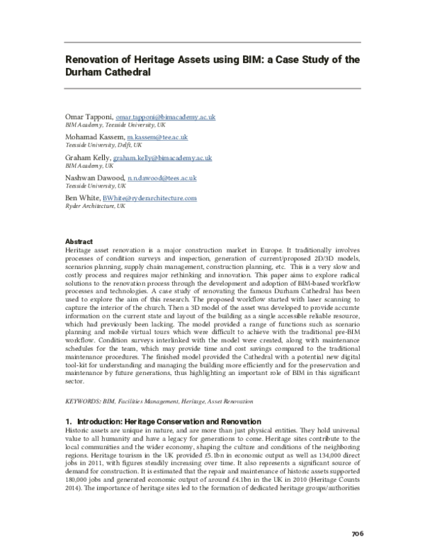 (PDF) Renovation of Heritage Assets using BIM: a Case Study of the Durham Cathedral