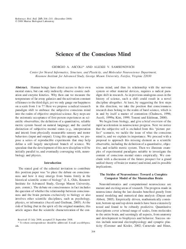 (PDF) Science of the Conscious Mind