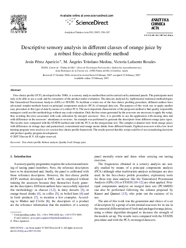 (PDF) Descriptive sensory analysis in different classes of orange juice by a robust free-choice ...