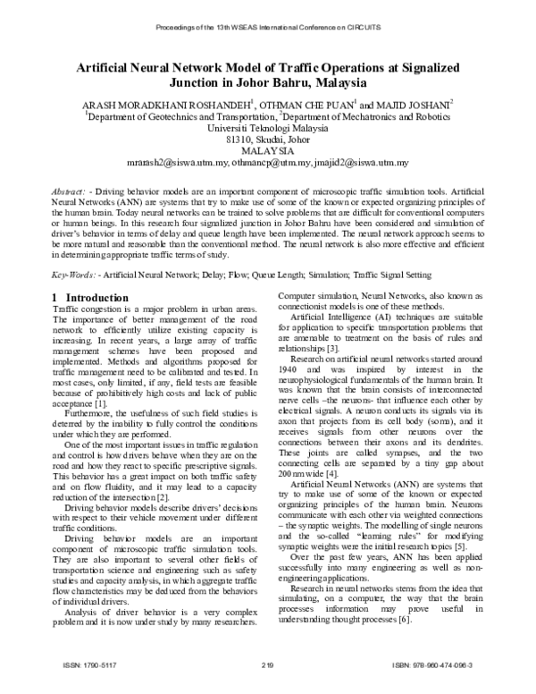 (PDF) Artificial Neural Network Model of Traffic Operations at Signalized Junction In Johor ...