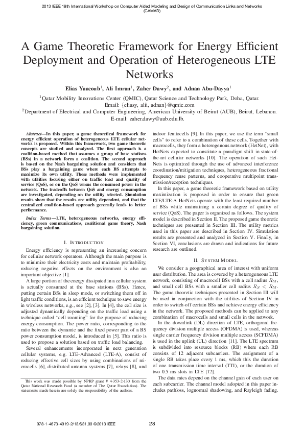 (PDF) A game theoretic framework for energy efficient deployment and ...
